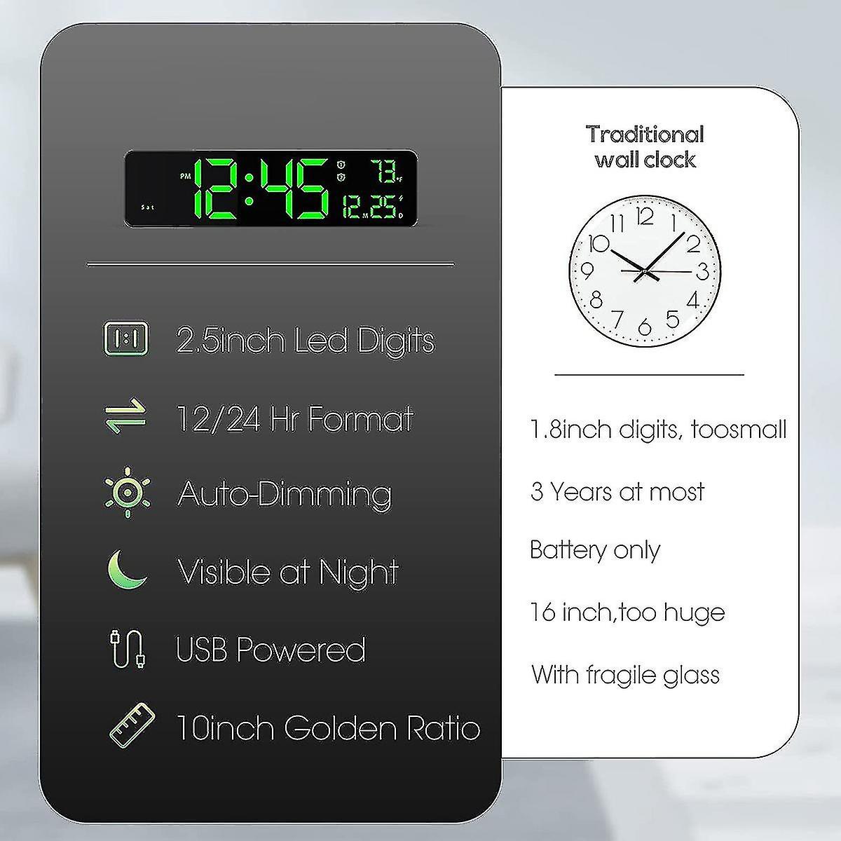 Digital Clock,led Digits Display,dual Alarm Clock,auto-dimming,12/24hr ...