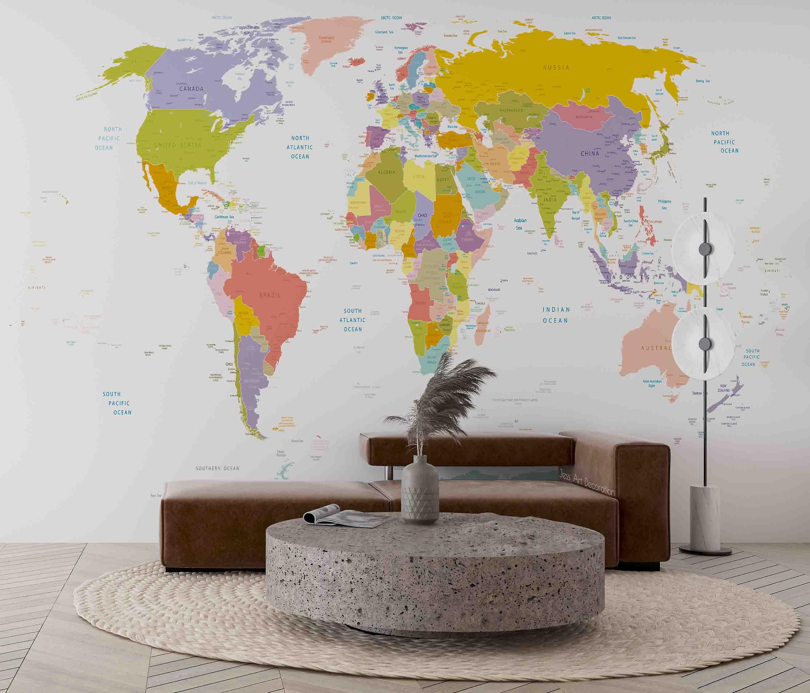 Mapa do Mundo 3D Placas de Terra Coloridas Mural de Parede Papel de ...