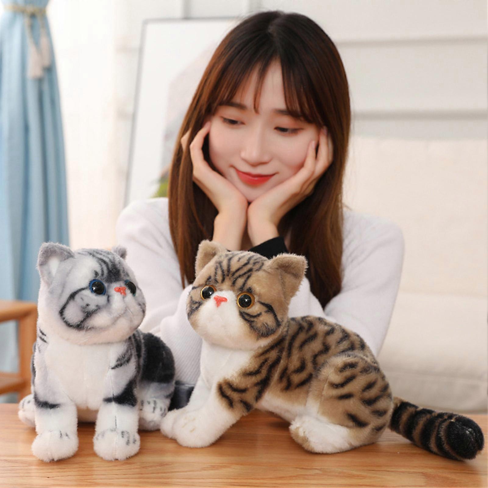 Simulation Cat Plush Toy Fur Fluffy Lovely Animal Doll Model Ornament ...