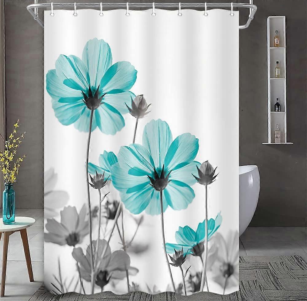 Unique Floral Shower Curtain for Bathroom Decor, Teal and Gray Daisy ...
