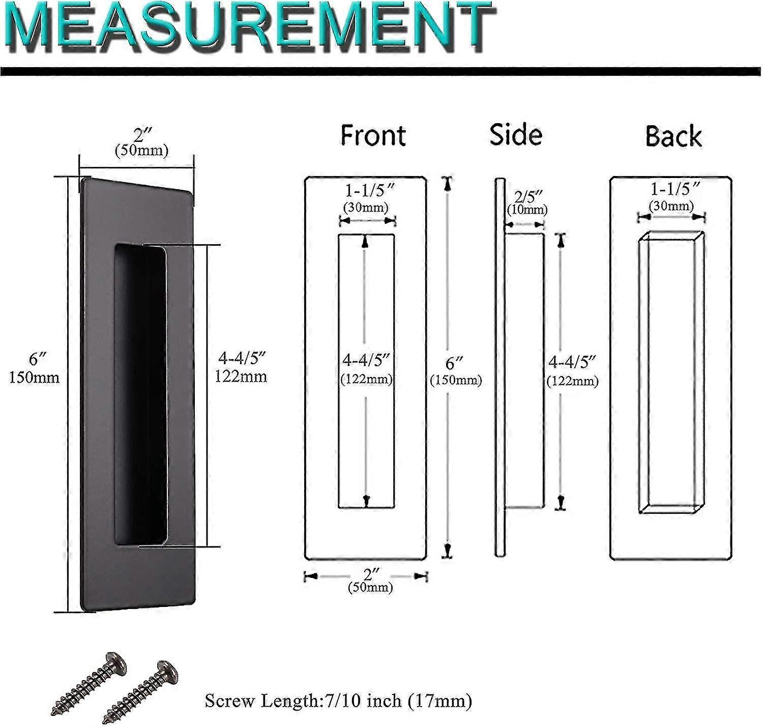 (2 Pack) Black Rectangular Recessed Flush Handles Sliding Door Pulls Stainless Steel Closet Door ...