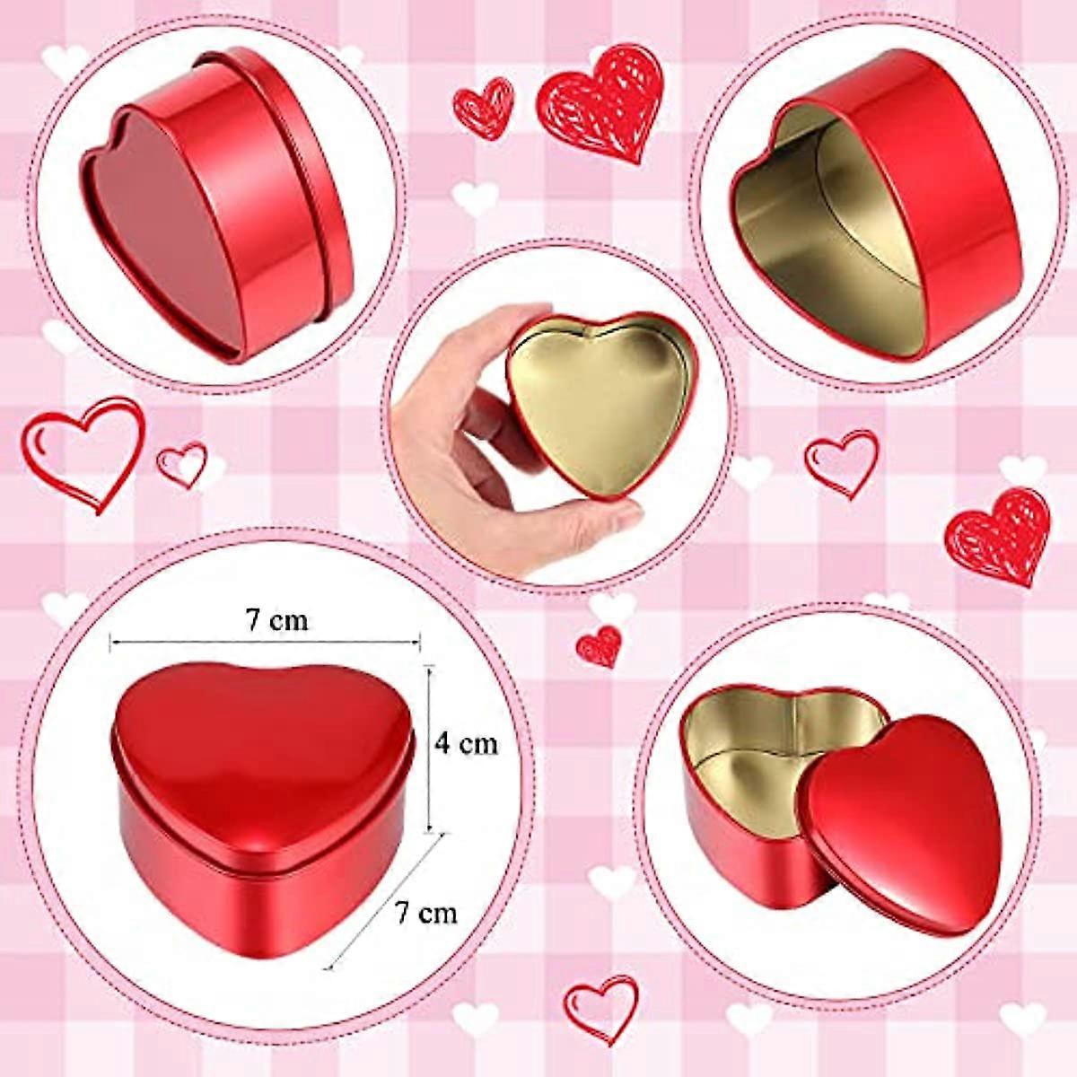 6 Pieces Heart Shaped Metal Tins Box with Lids Valentines Day Candy ...
