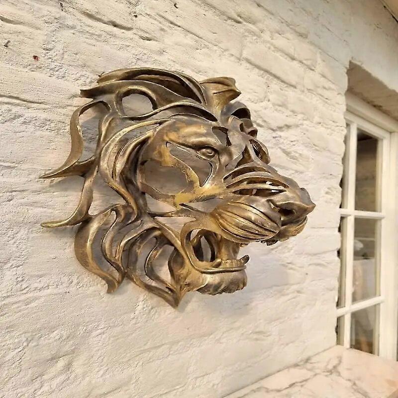 Large Lion Head Wall Mounted Art Sculpture Gold Resin Lion Head Art ...