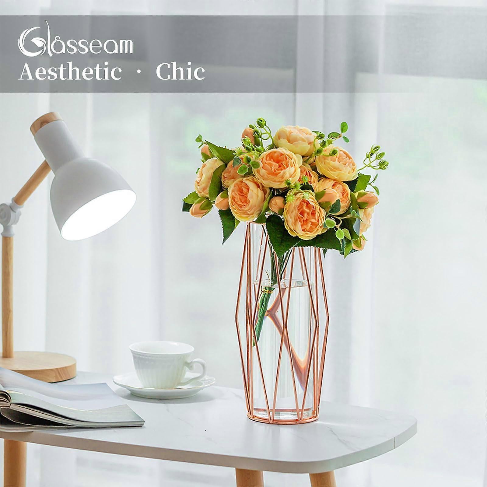 Vase for Pampas Grass, Glass Rose Gold Vase High Floor Vase with ...