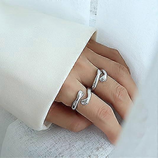 2 Pieces Hugging Hands Finger Rings Golden Silver Plated Hands Embrace ...