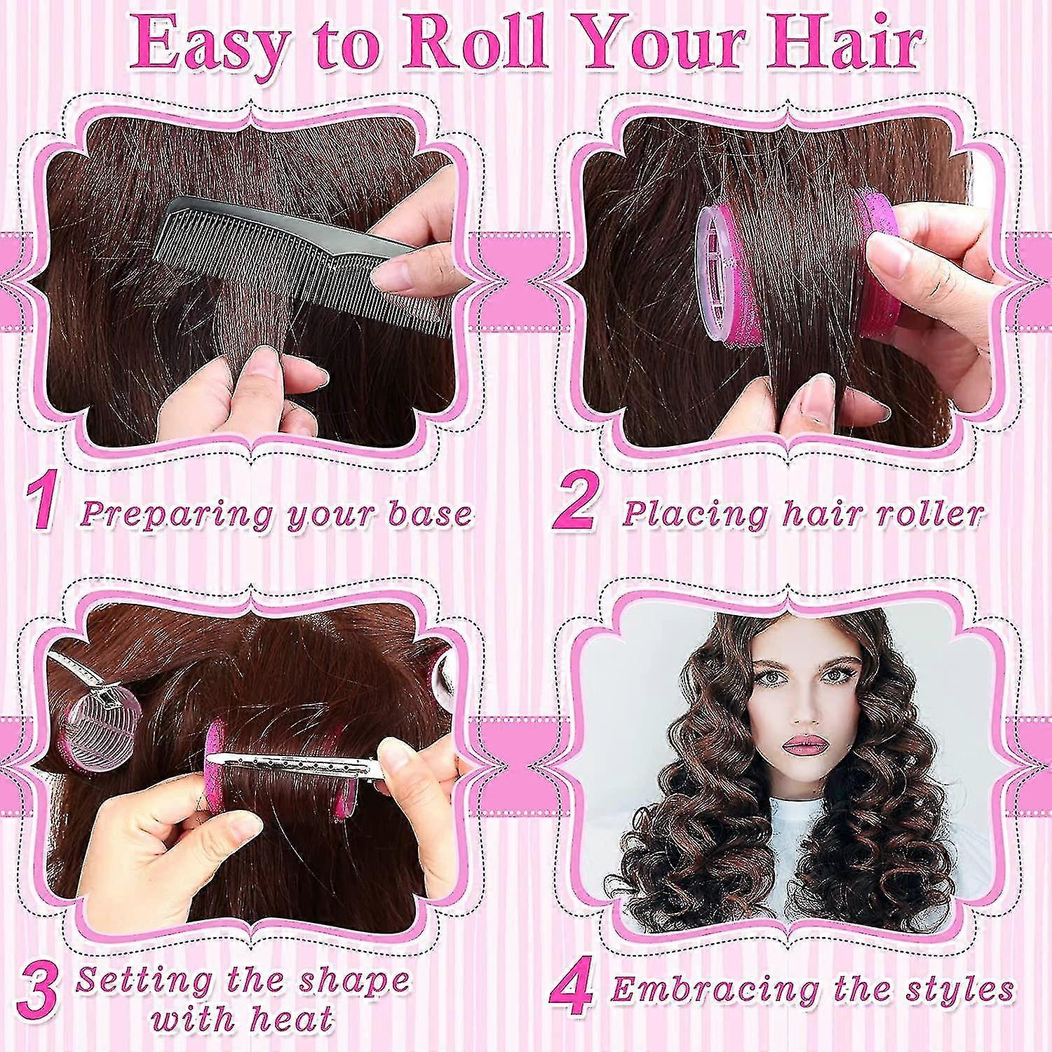Hair Rollers Curls Set, 28 Pcs Heat Free Jumbo Large Small Curlers Self Adhesive Hair Rollers ...