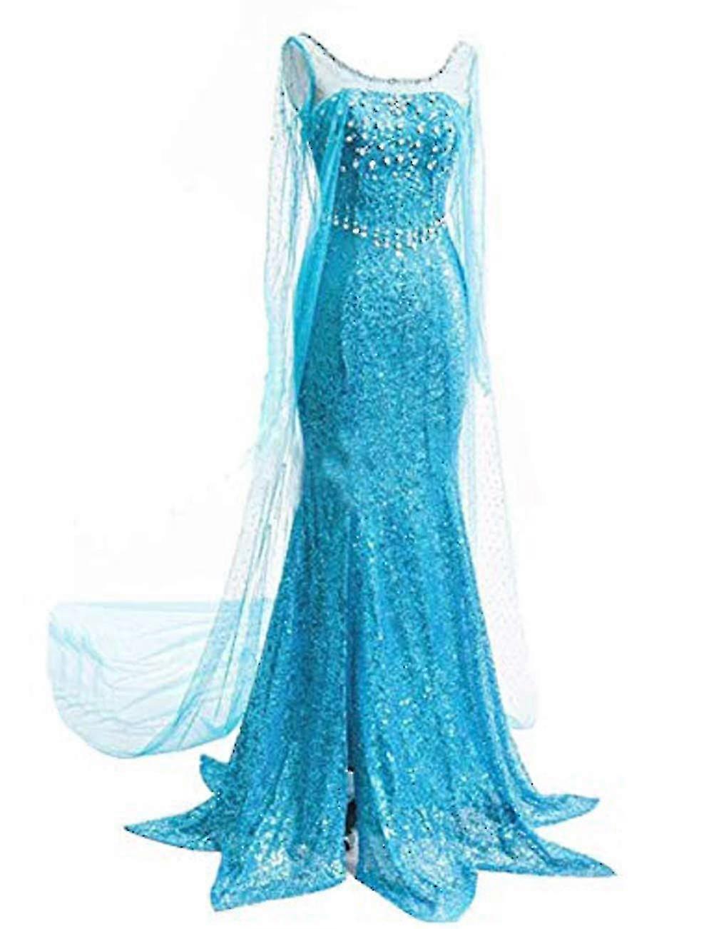 Frozen Elsa Princess Long Dress Sequin Mesh Elsa Costume Adult Snow ...