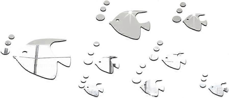8 Pieces 3D Tropical Fish Mirror Effect Wall Stickers Trendy Design ...
