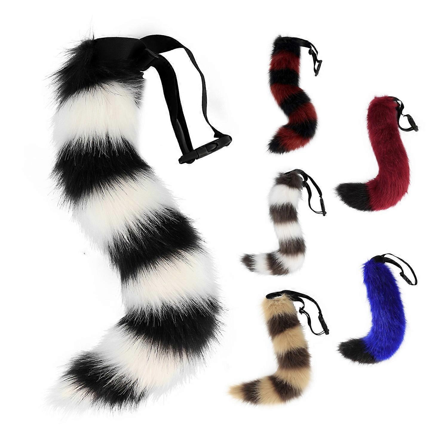 Cosplay Fake Fox Tail Soft Fuzzy Plush Banded Contrast Color Adjustable ...