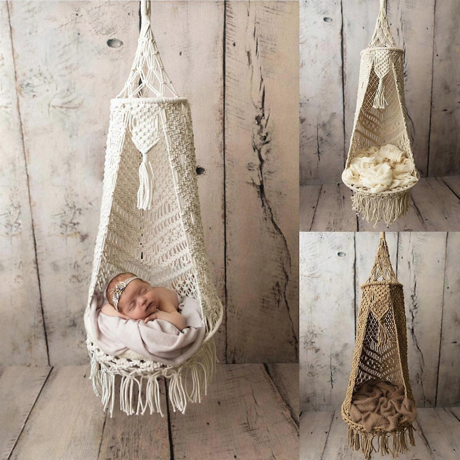 Macrame Hammock Photography Prop Nursery Balcony Yard Hanging Swinging Chair White | Fruugo UK
