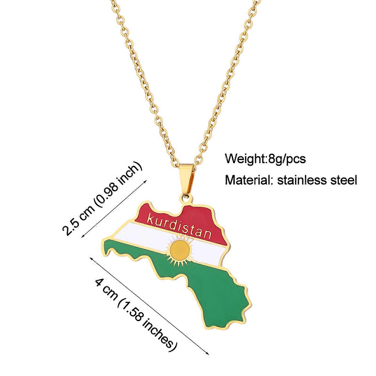 Stainless Steel Kurdistan Map Pendant Necklaces Chain Kurdish Flag Map ...
