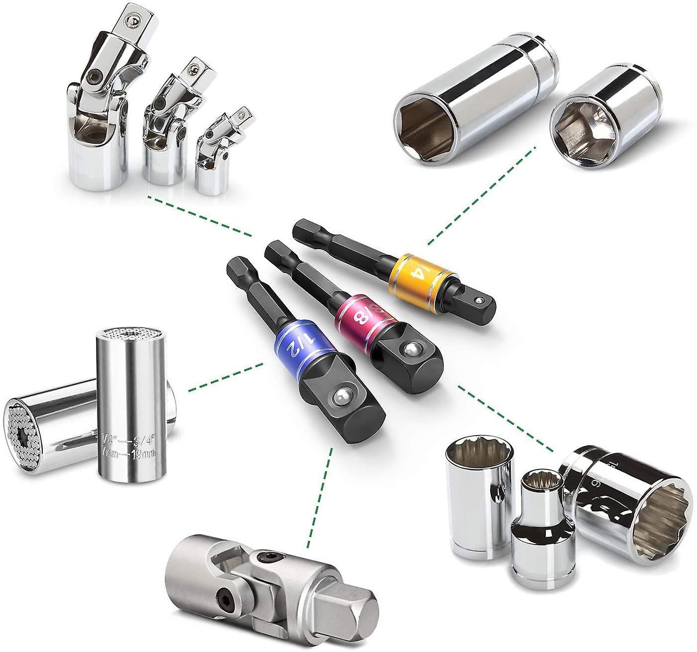 Set Of 3 Hexagonal Adapters To 1/4 ", 1/2", 3/8 "square, Black, For ...