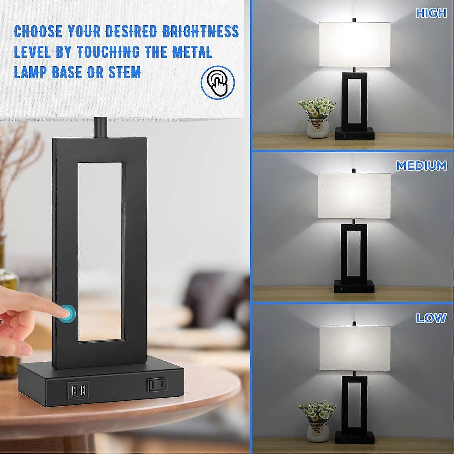 Set of 2 Modern Touch Control Table Lamps with 2 USB Ports, 22'' Large ...