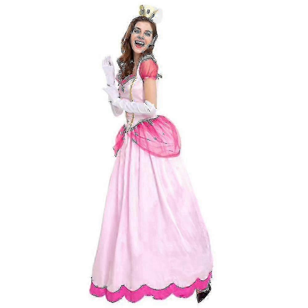 Costume de carnaval de princesse rose avec gants et coiffe Super Mario ...