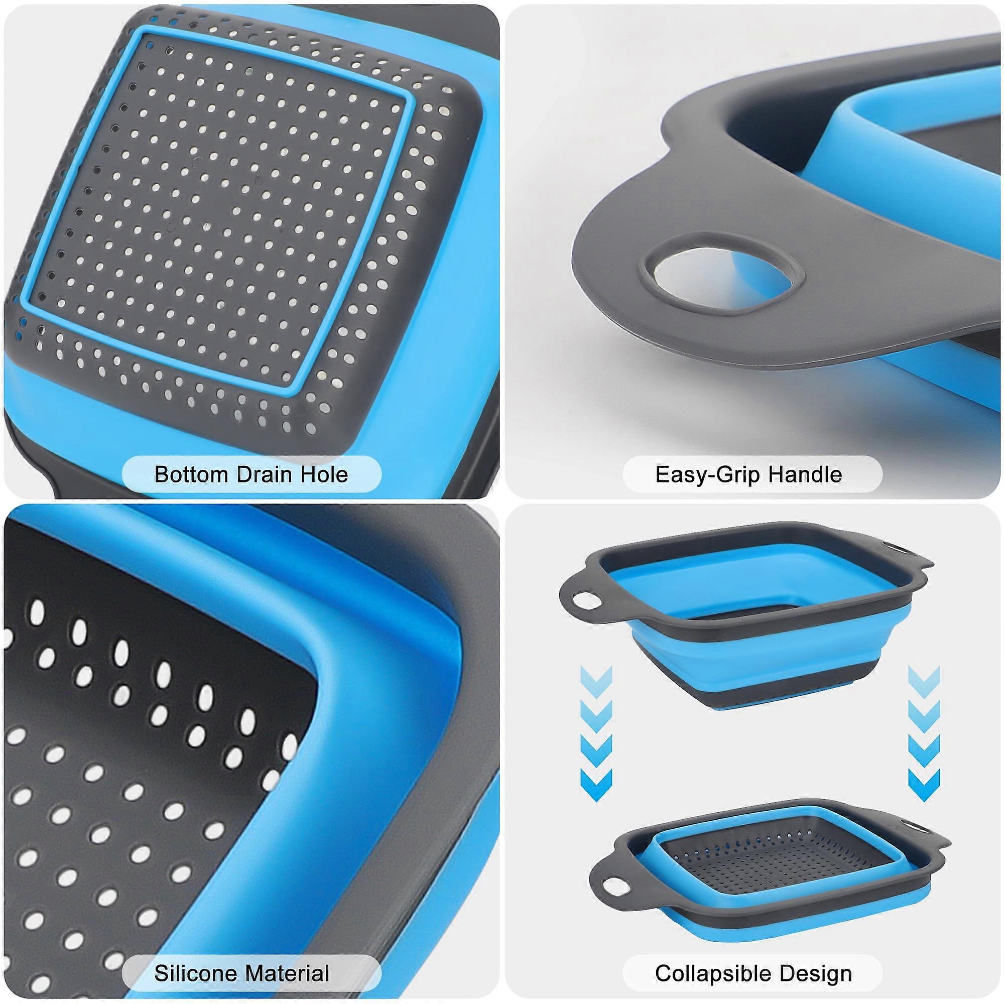 Set of 2 Silicone Folding Colanders (Large + Small) for Pasta and ...