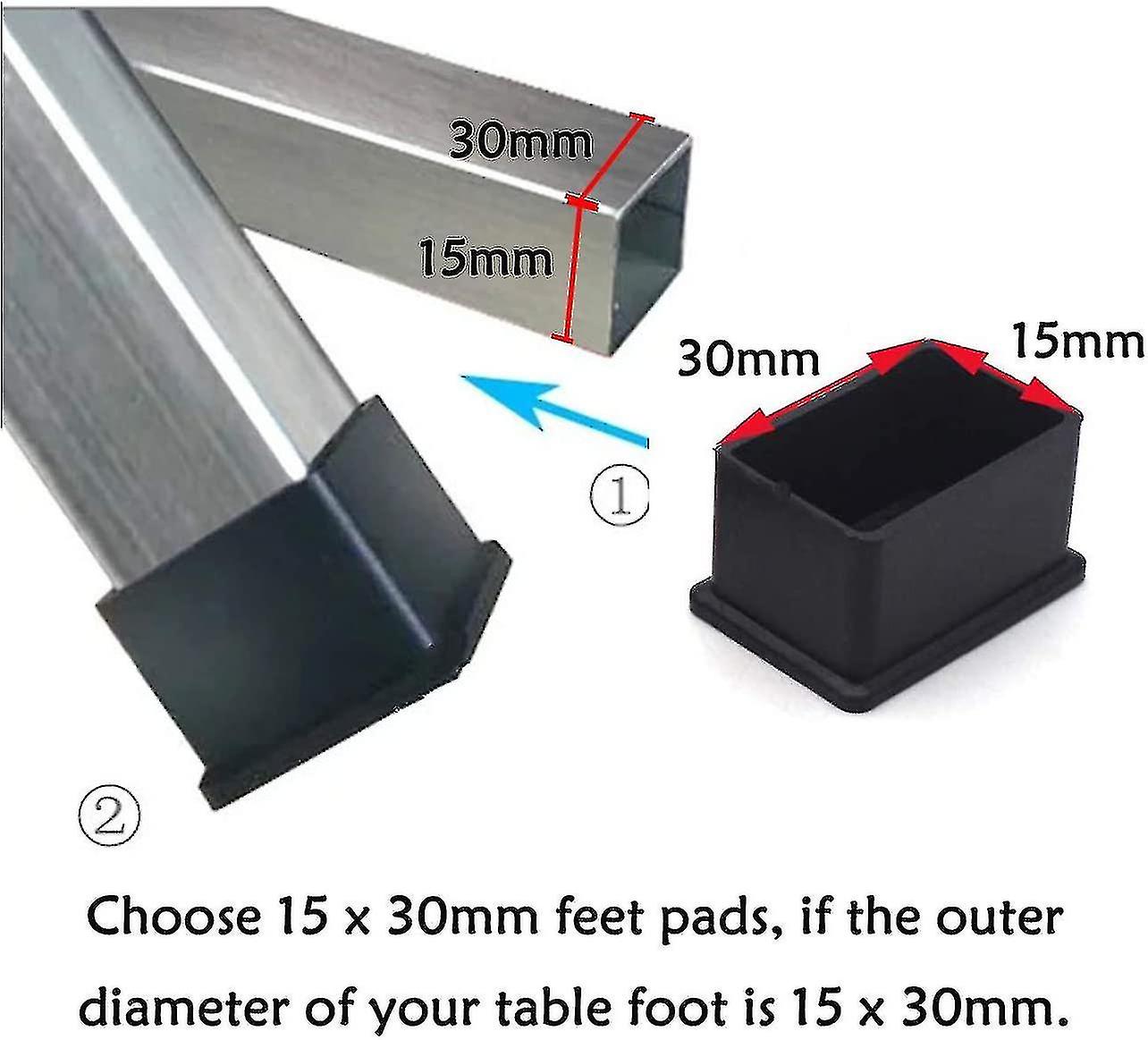 12 Pack 15 X 30 Mm Black Rectangular Rubber Felt Table Or Chair Leg ...