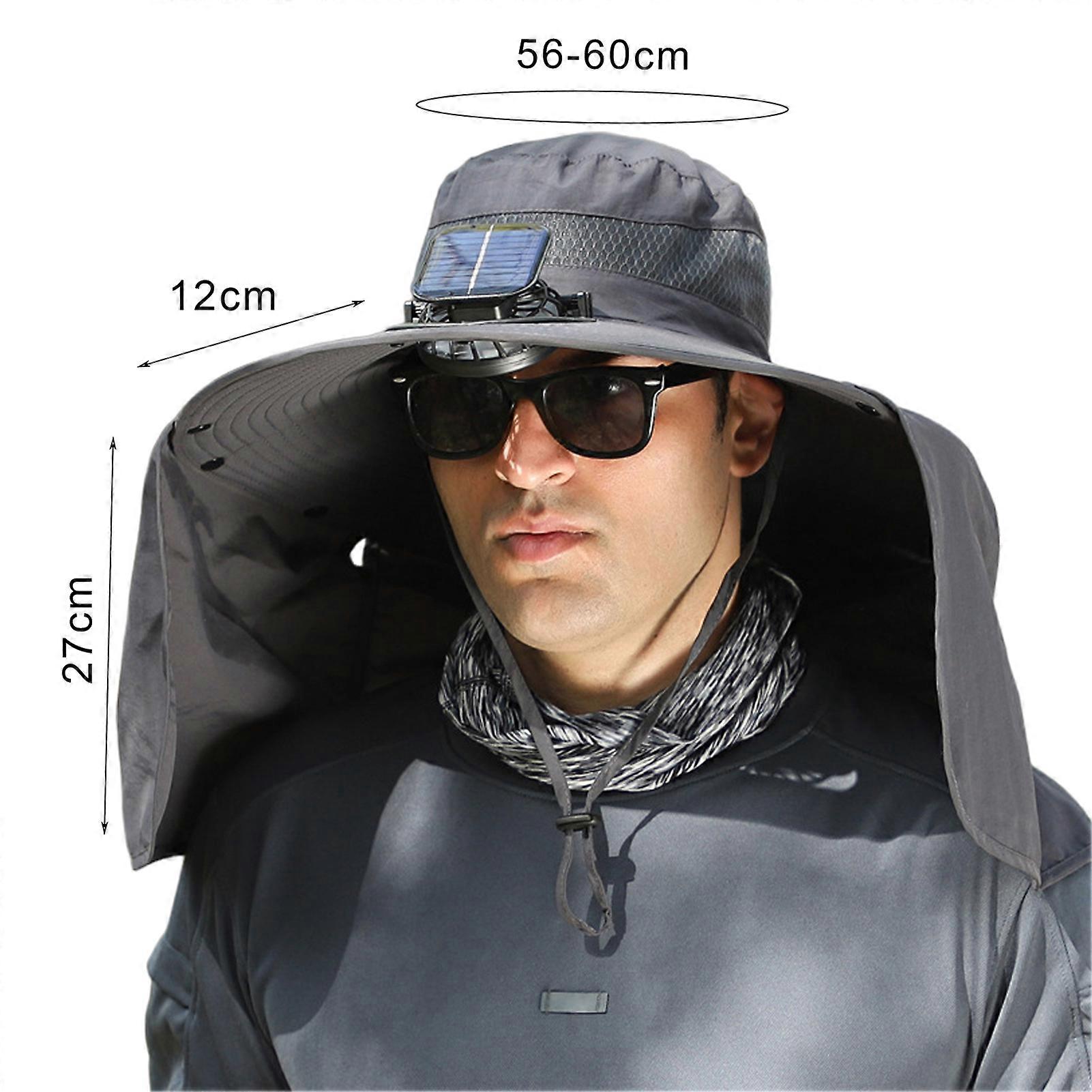 Solar Fan Hat with Neck Flap USB Rechargeable UV Protection Cooling Fan ...