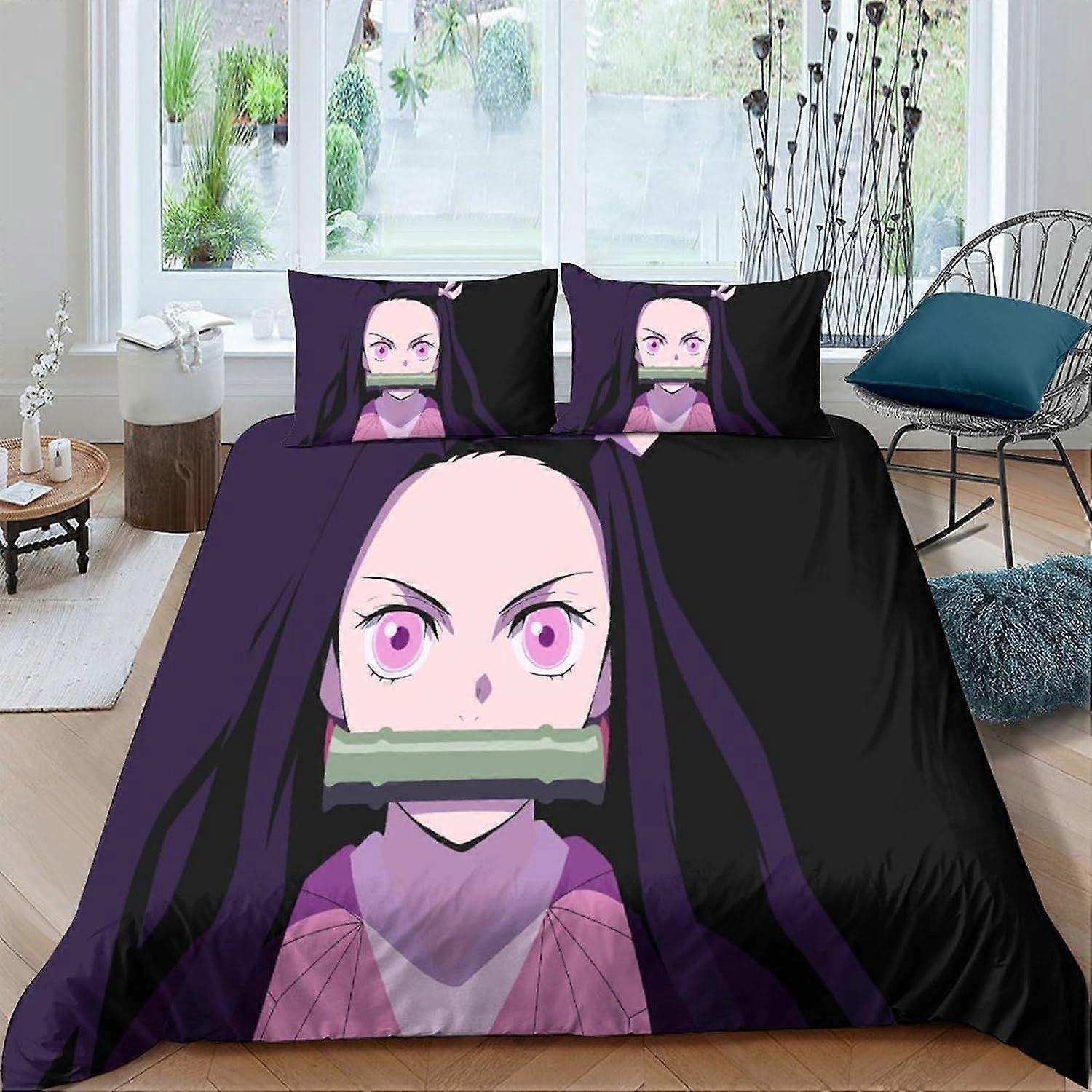 3Pcs Kamado Nezuko Bedding Set Boys and Girls Quilt Duvet Cover Set 3D ...