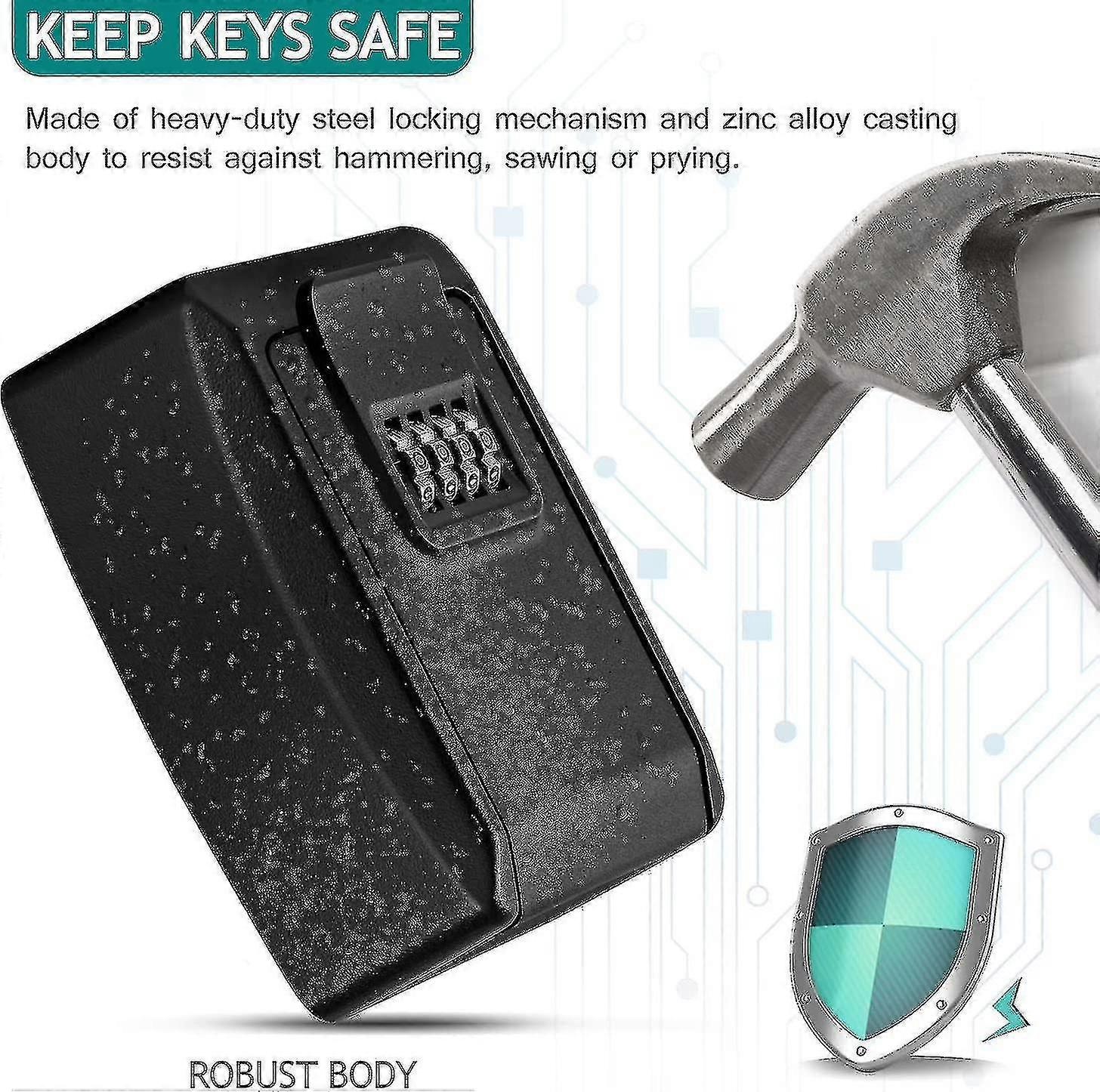 Large Key Safe Wall Mounted Key Lock Box 4 Digit Combination Resettable ...