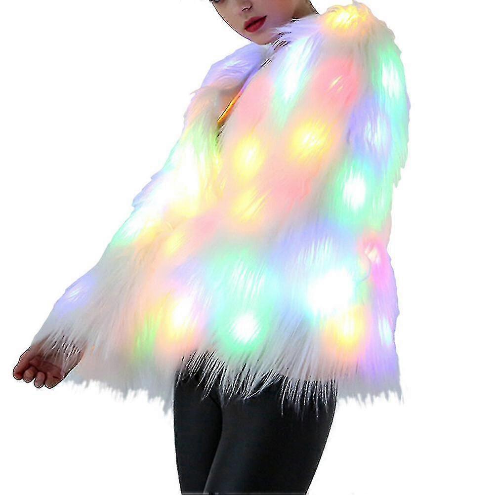 Women Christmas Led Faux Fur Coat Stage Costumes Nightclub Outwear ...