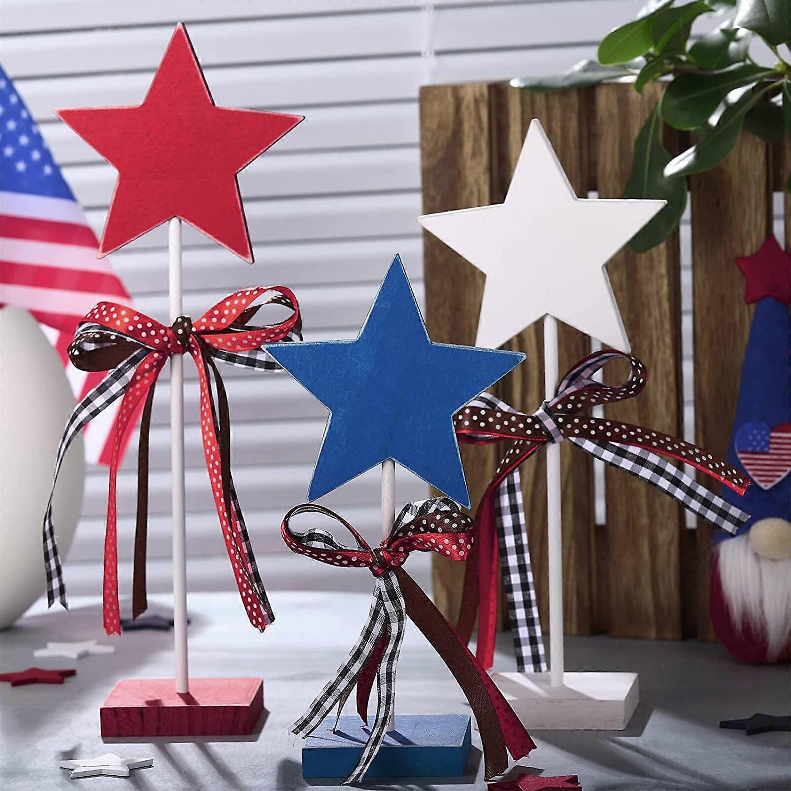 3 Pcs 4th of July Tiered Tray Decor Wood Memorial Day Wooden Firework ...
