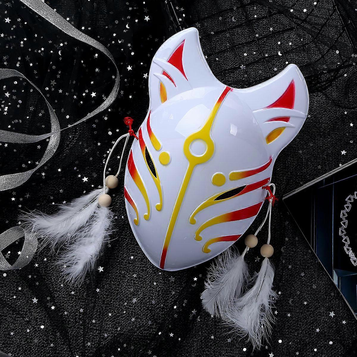 Japanese Fox Masks Cosplay Full Face Fox Mask with Feather Tassels ...