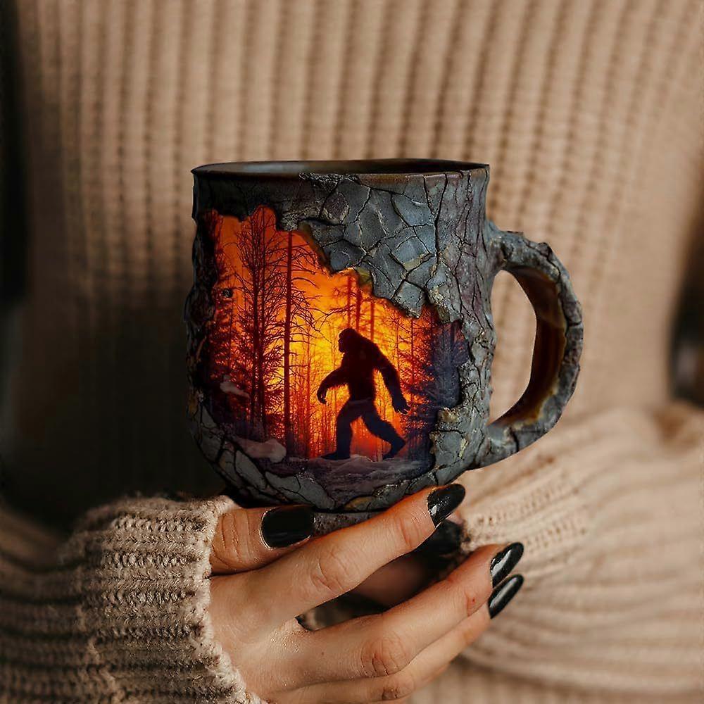Bigfoot Forest Fire Mug, 3D Vintage Sasquatch Bigfoot Outdoor Coffee ...