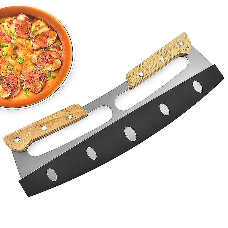 Pizza Cutter, Rocking Pizza Cutter With Double Wooden Handle, Stainless ...