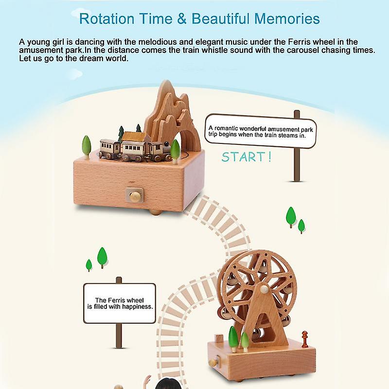 Wooden Music Box Carousel Musical Boxes Decorations Hand Crank Vintage ...