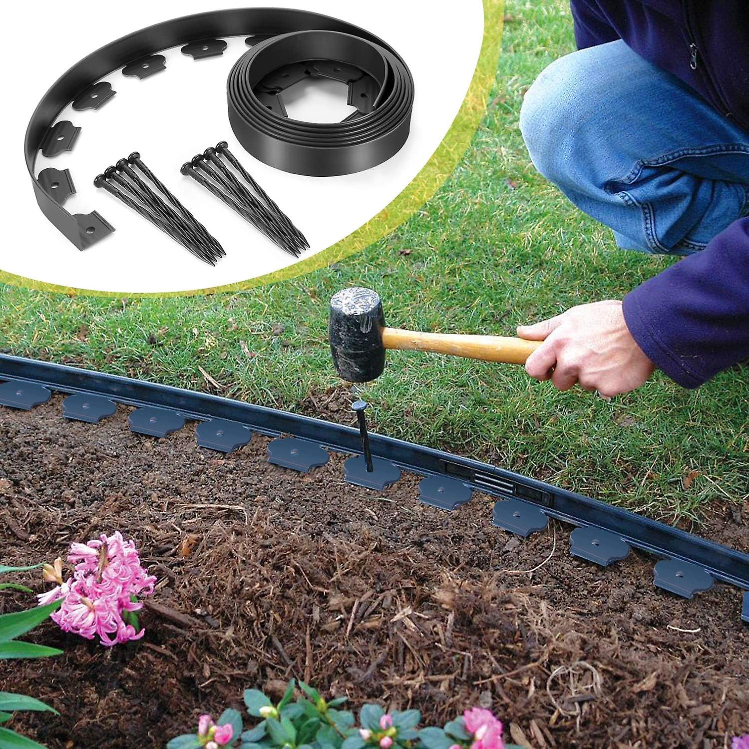 5m Garden Edging With Heavy Duty Plastic Garden Edging Stakes With 15 ...