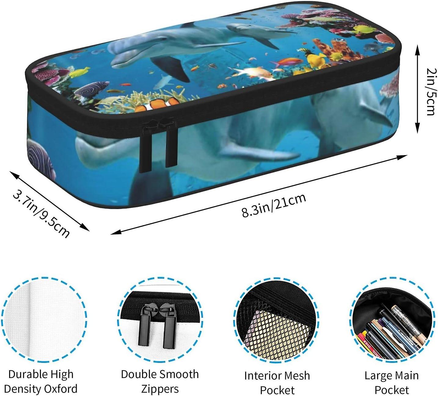 Kids Pencil Case For Girls And Boys Big Capacity Ocean Dolphin Looking ...