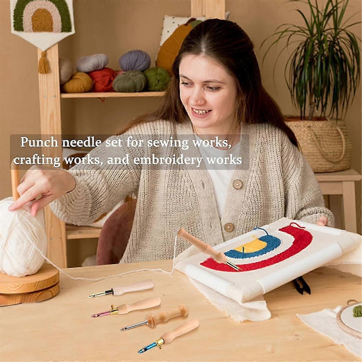 19 Piece Punch Needle Embroidery Kits, Adjustable Punch Needle Tool Wooden Handle Embroidery Pen ...