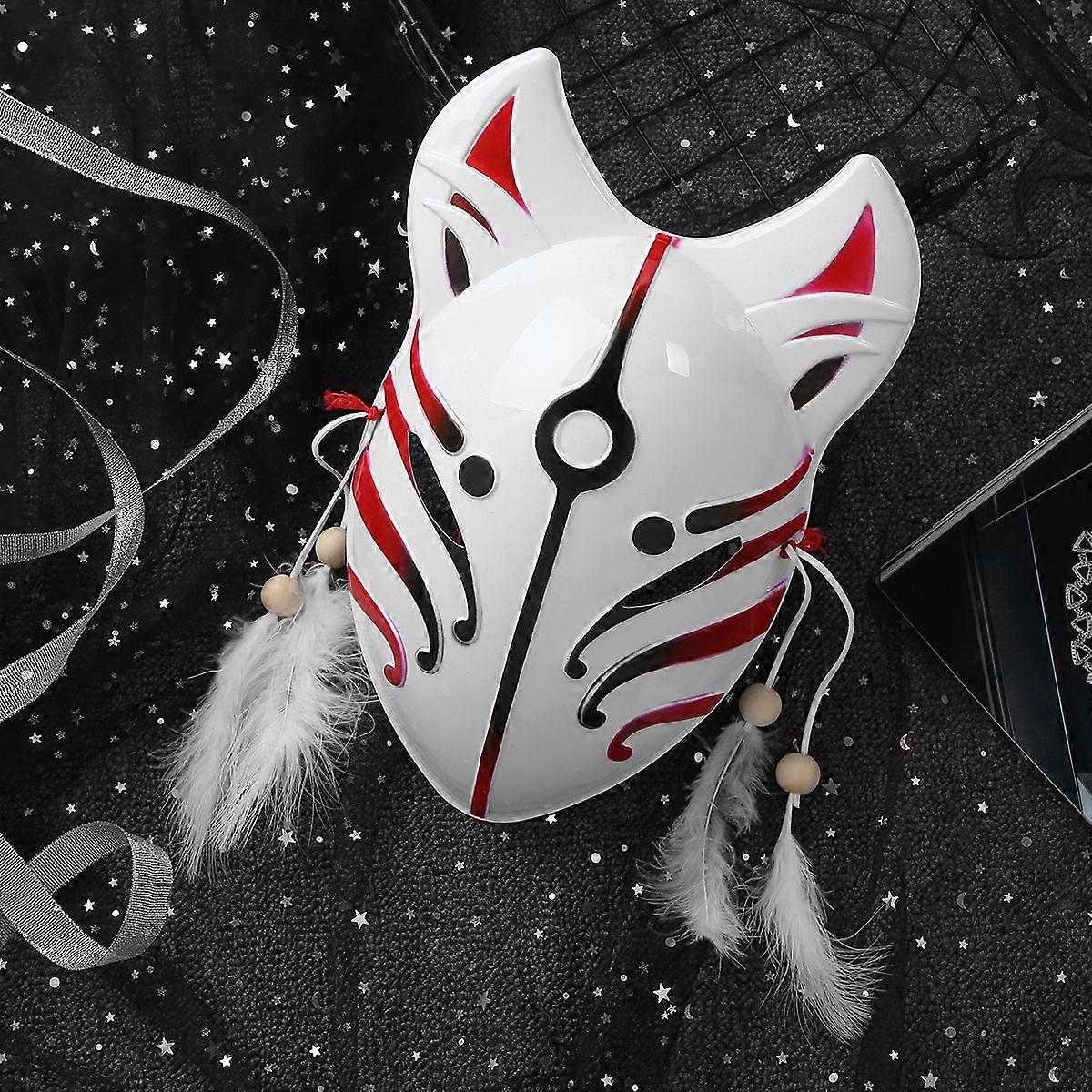 Japanese Fox Masks Cosplay Full Face Fox Mask with Feather Tassels ...