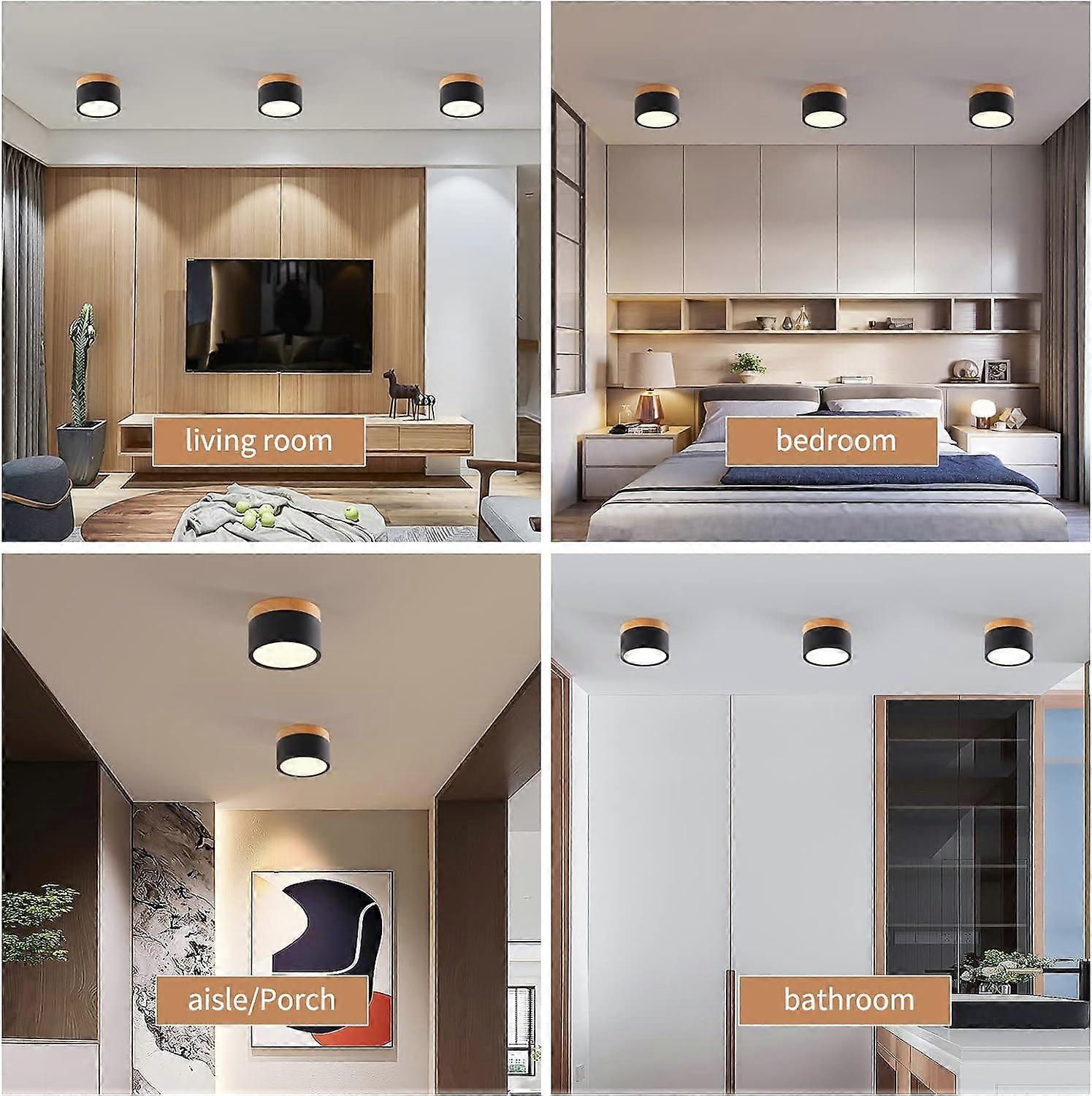 LED ceiling light, surface-mounted spot with wood decor, mini ceiling ...