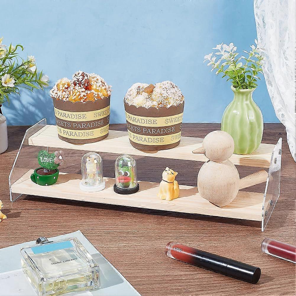 2 Tier Wood Acrylic Display Stand Riser Shelf Wooden Display Shelf Risers Organizer Tabletop ...