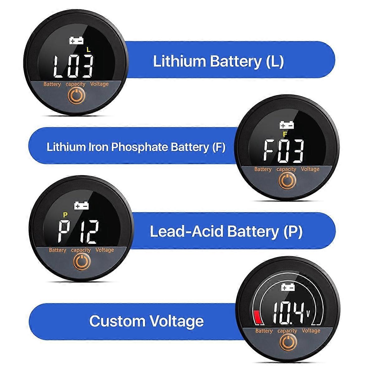 12V 24V 48V 60V 84V Waterproof IP67 Battery Capacity Voltage Meter with ...