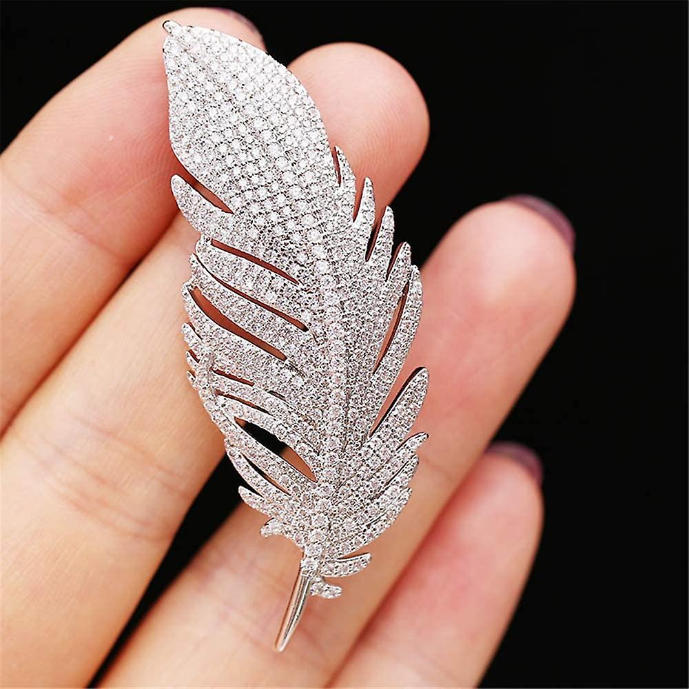 Rhinestone Feather Brooch Pin for Women Men Fashion Crystal Delicate Leaf Brooch Lapel Pins ...