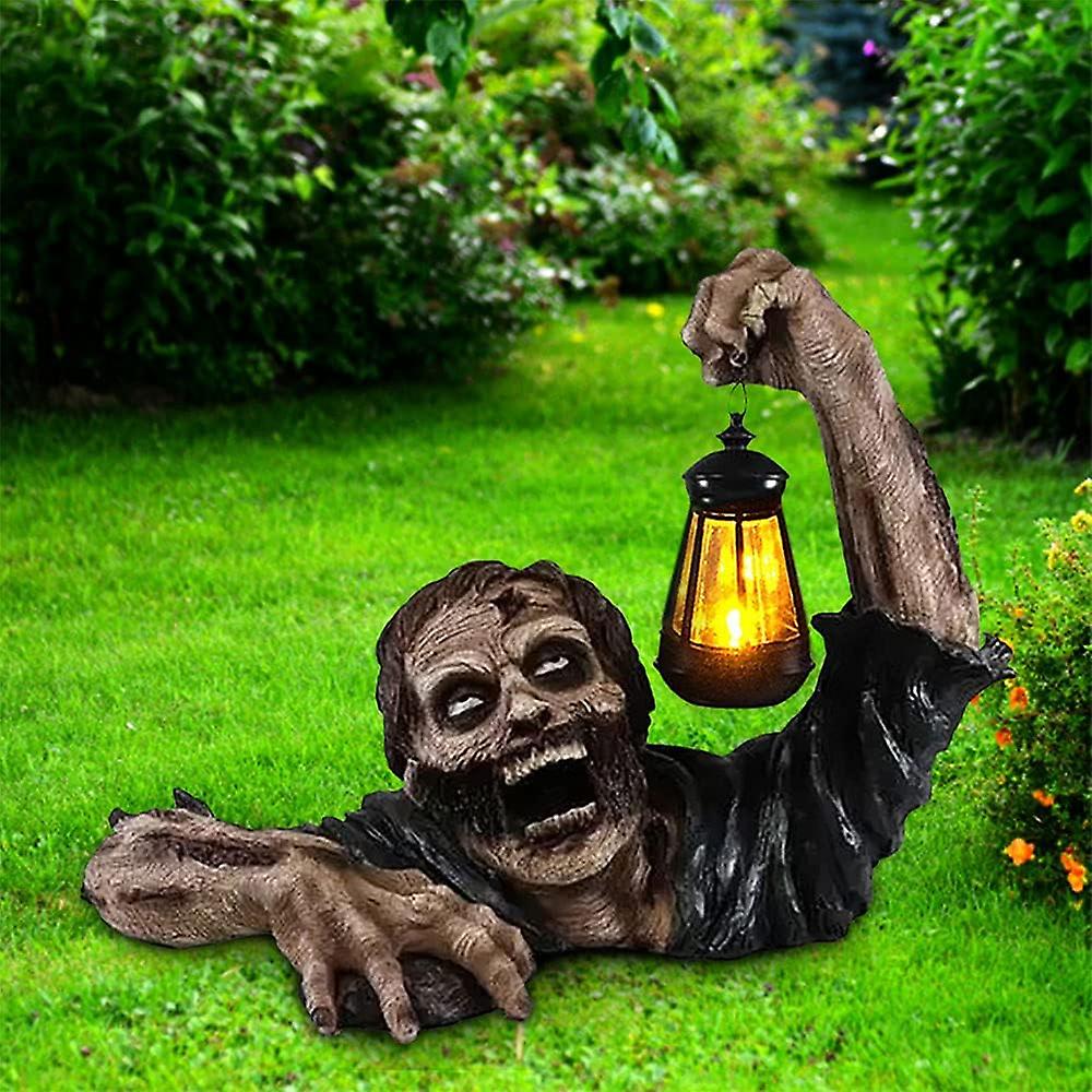 Zombie Statue With Led Lantern, Creative Scary Zombie Sculpture, Realistic Waterproof Resin ...
