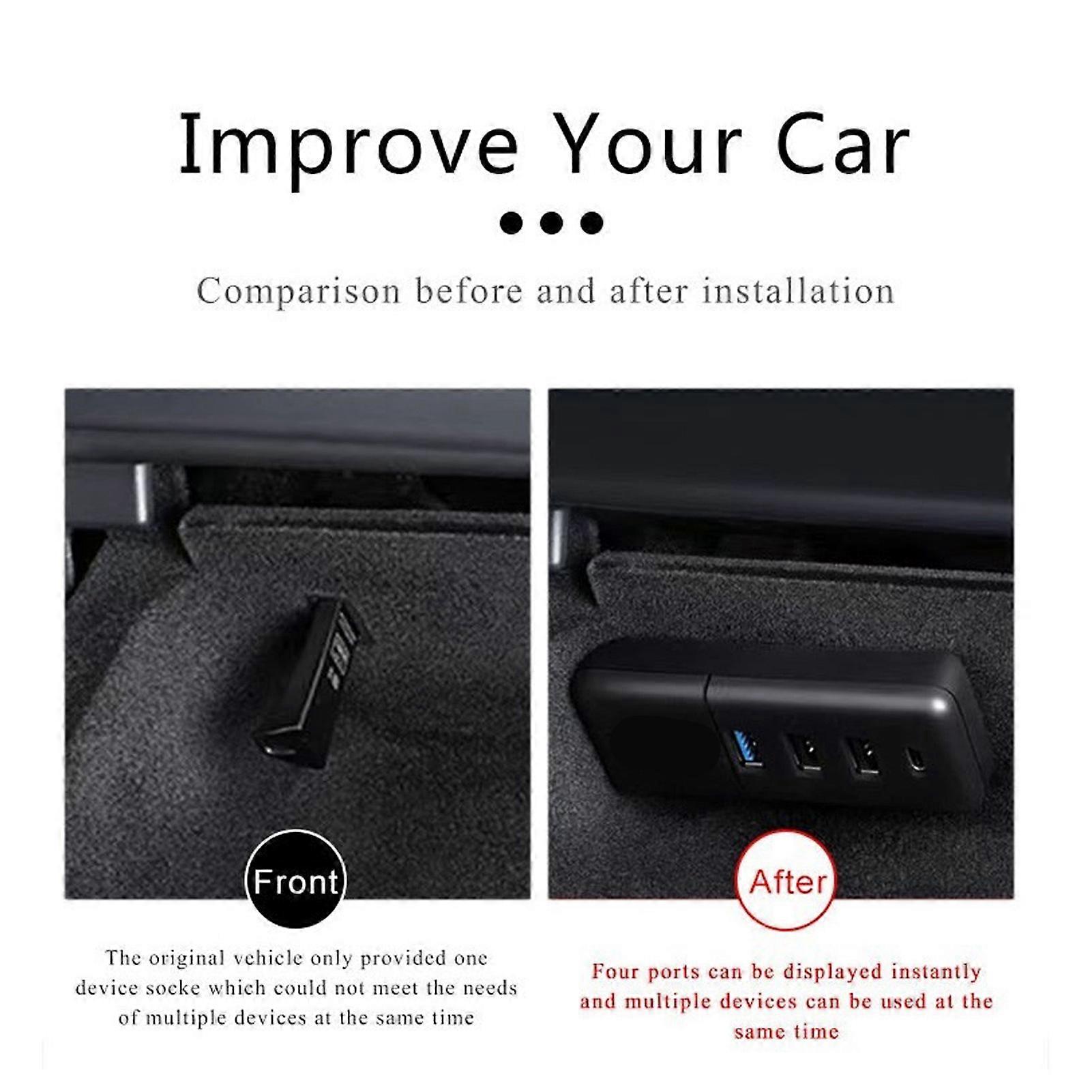Car USB Hub Fast Charging Data Transfer 4 In 1 USB Hub Glove Box ...