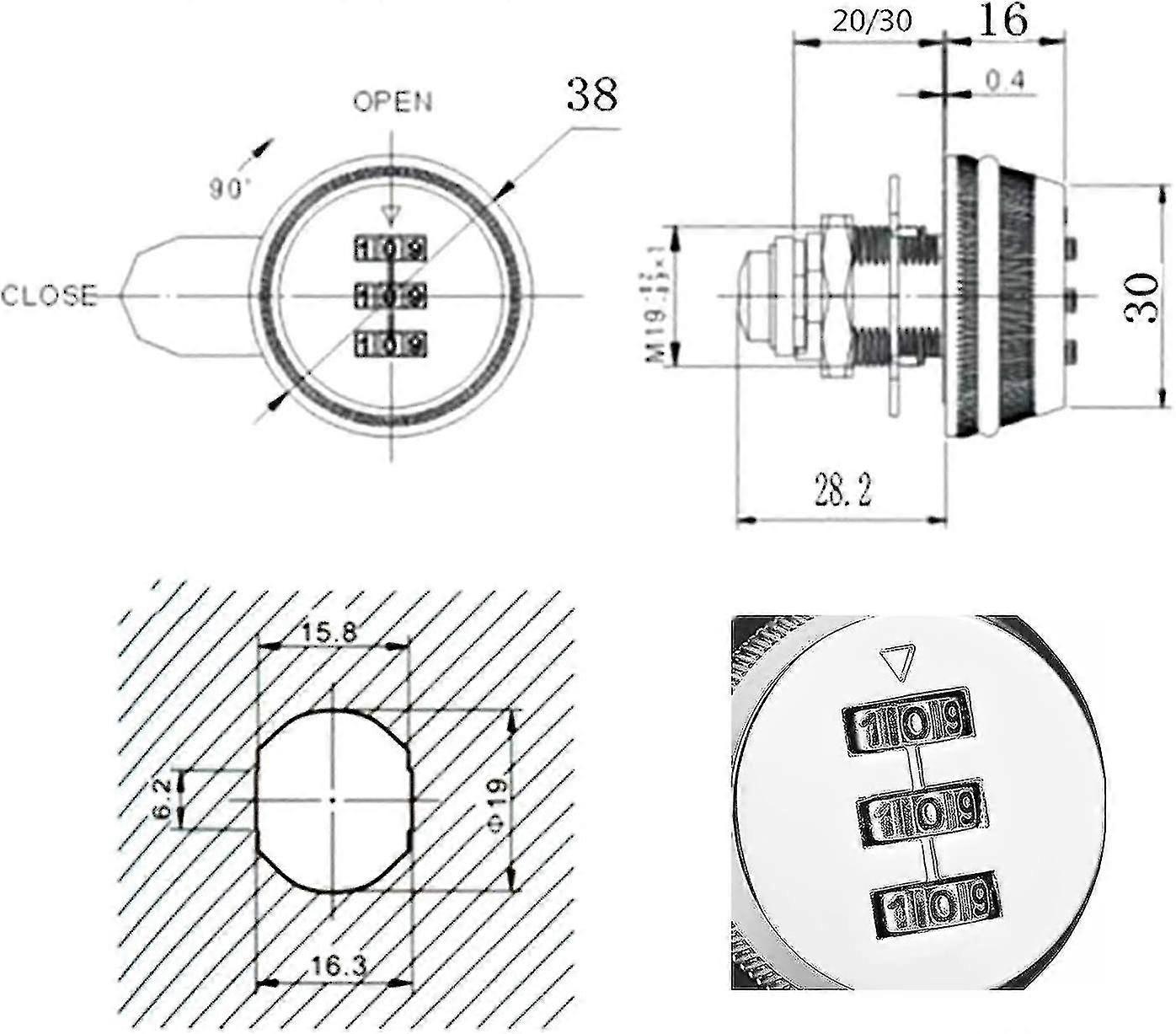 Code Lock Coded Drawer Cabinet Lock Digital Mechanical 3 Digit ...