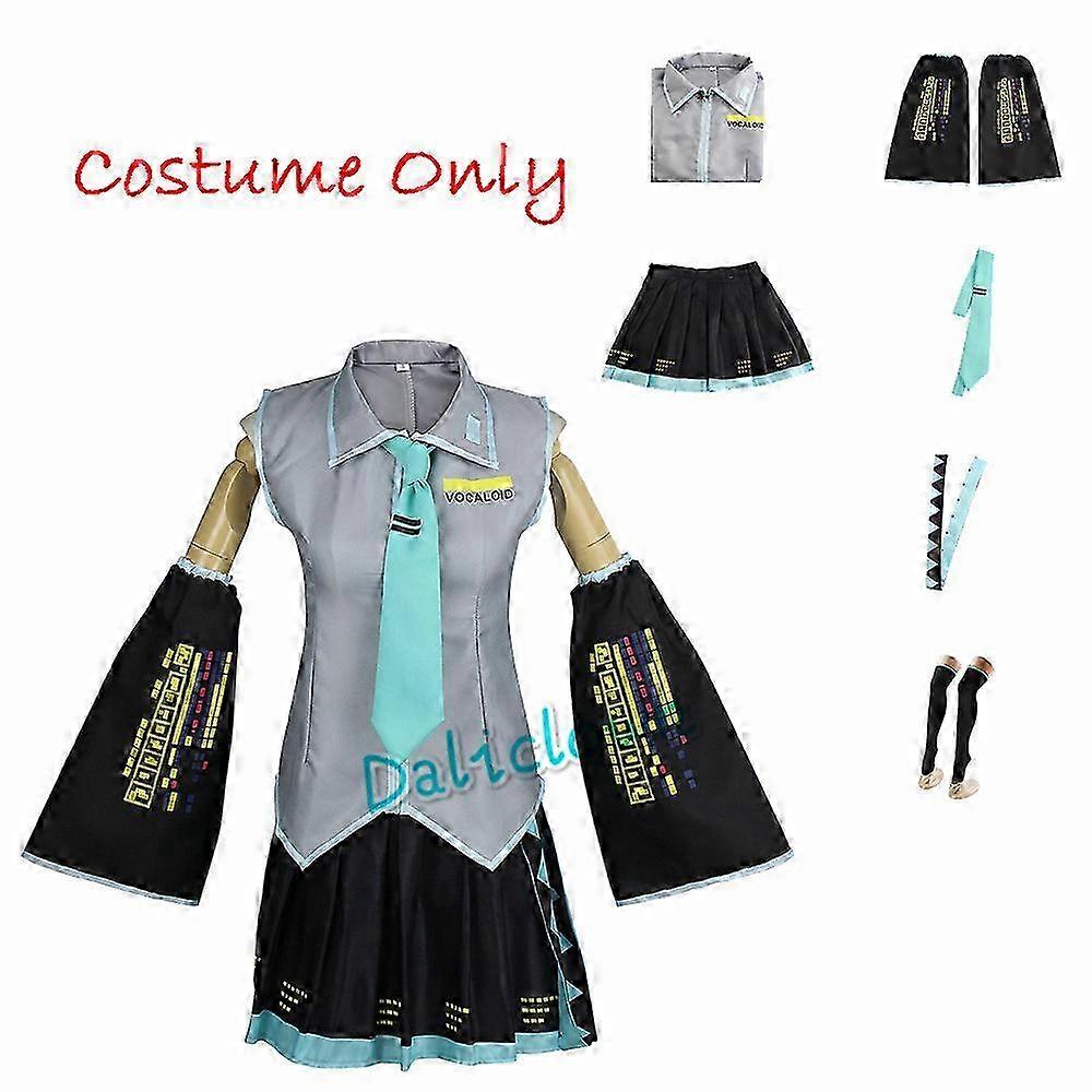 Anime Miku Cosplay Costume Wig Shoes Japan Leather Midi Dress Miku ...