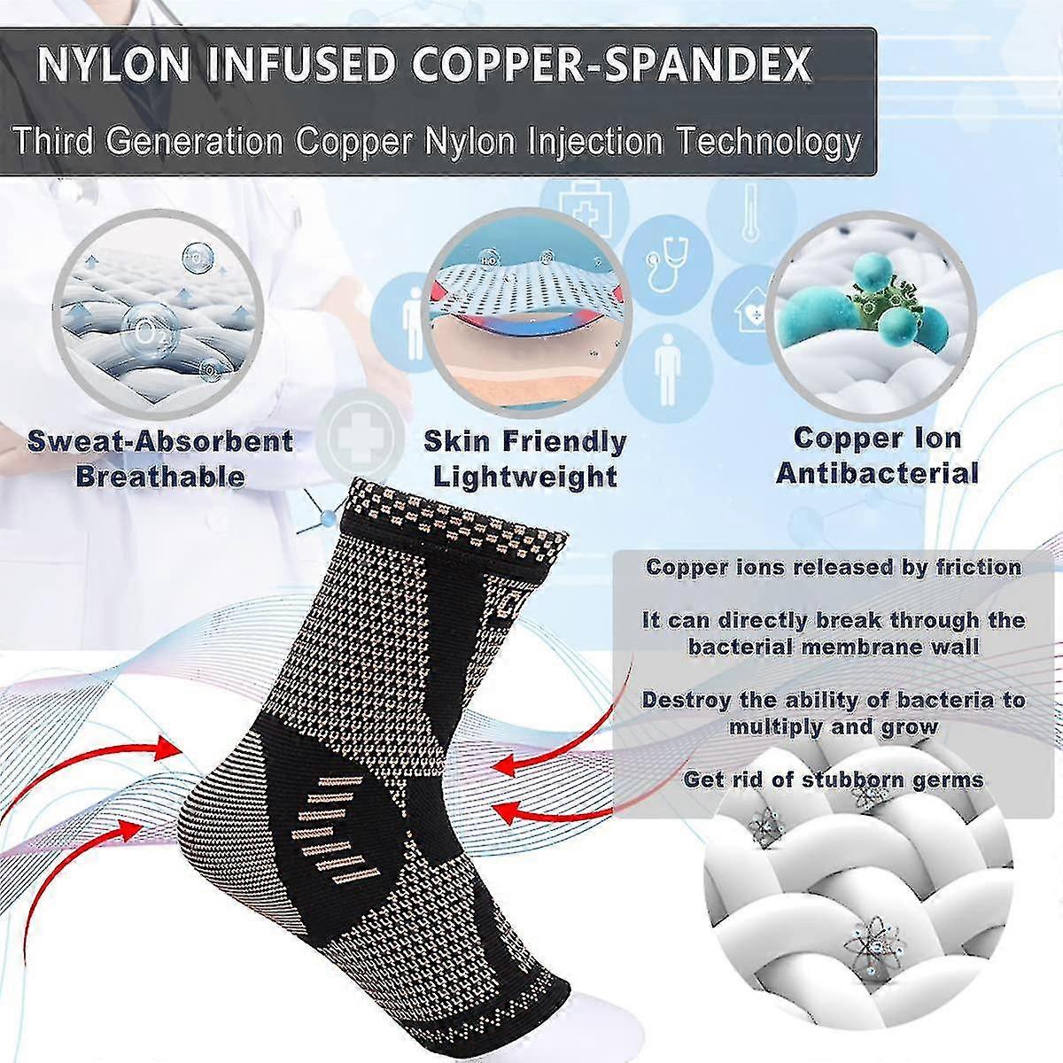Copper Ankle Brace 1 Pair Ankle Compression Sleeve Socks For Sprained ...