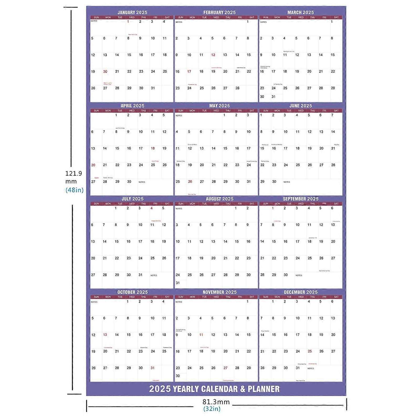 2025 Full Year Calendar Wall Planner Erasable Yearly Planner From ...