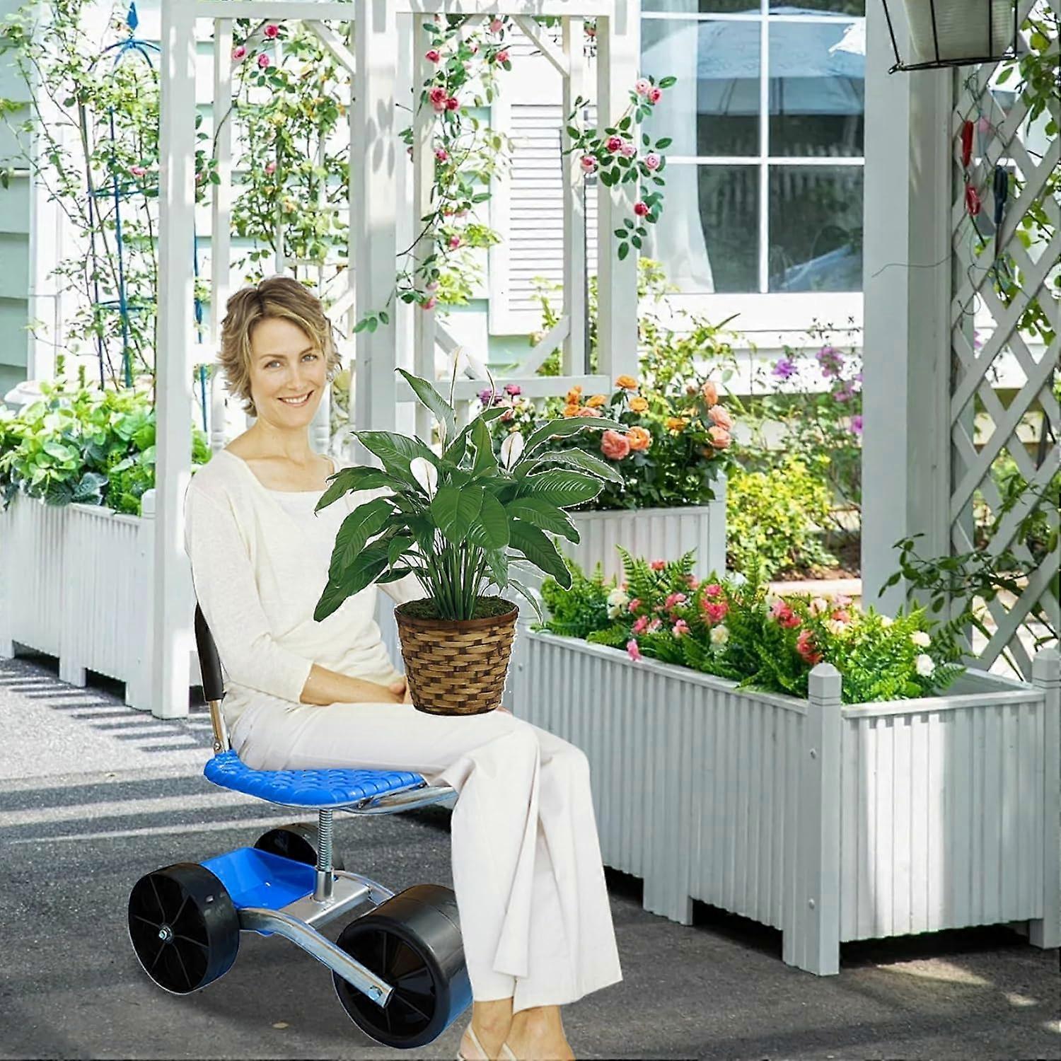 Garden Seat with Wheels 360 Degree Rotating Adjustable Height Stool ...