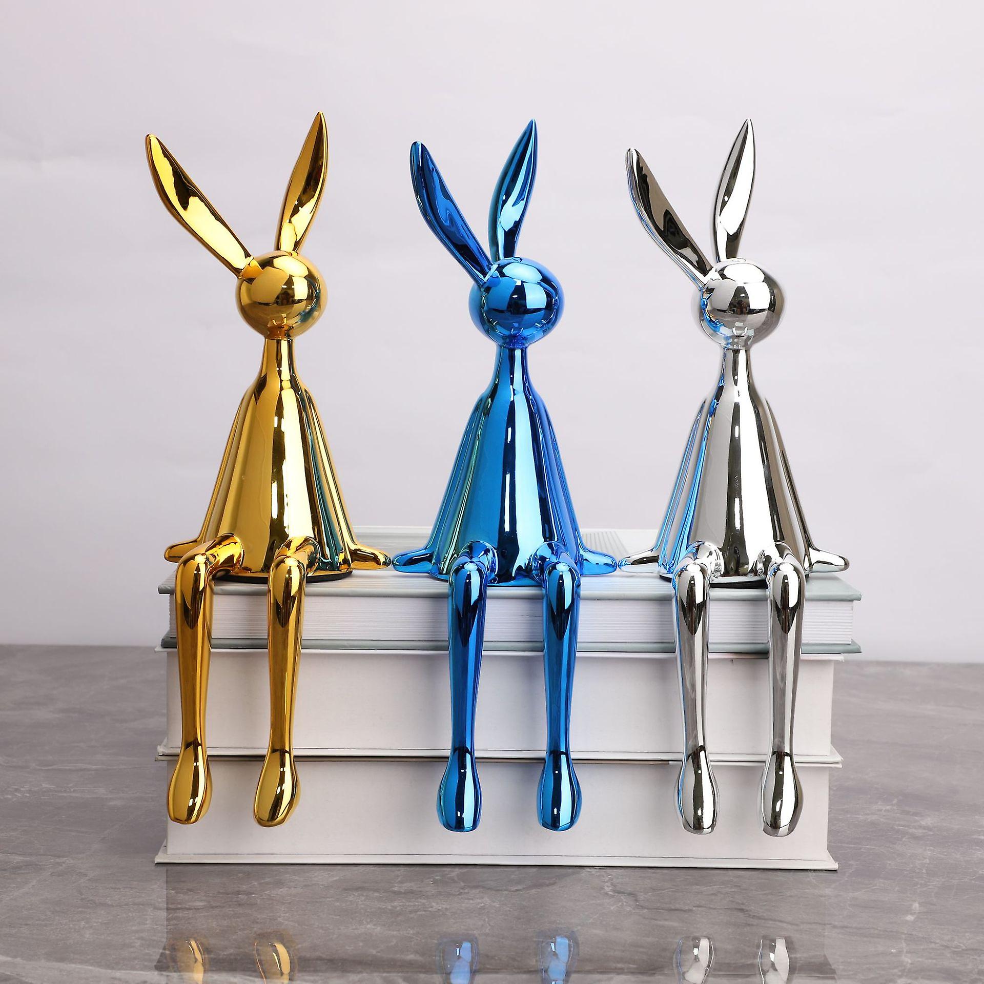 Modern minimalist sitting rabbit electroplating blue silver gold home ...