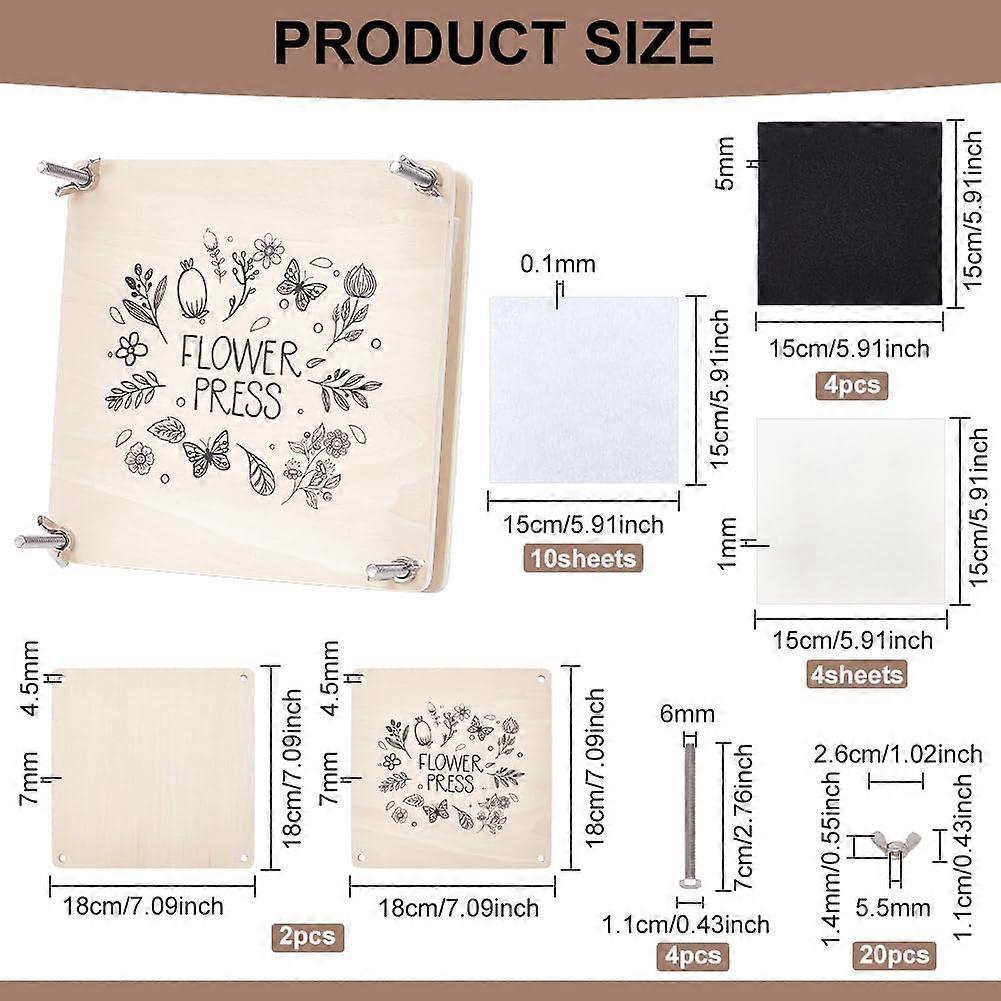 Large Flower Press Kits 7x7 Inch 4 Layers Plant Press Kit Square Wood ...