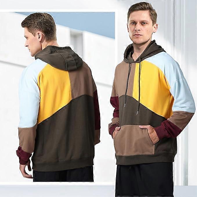 Mens Hoodie Techwear Hip Hop Top Blouse Tracksuits Patchwork Long ...