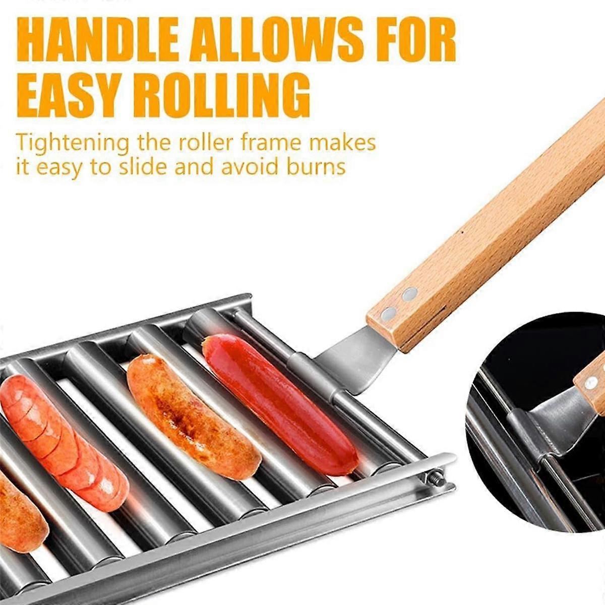 Hot Dog Roller, Stainless Steel Sausage Roller Rack with Wood Handle ...