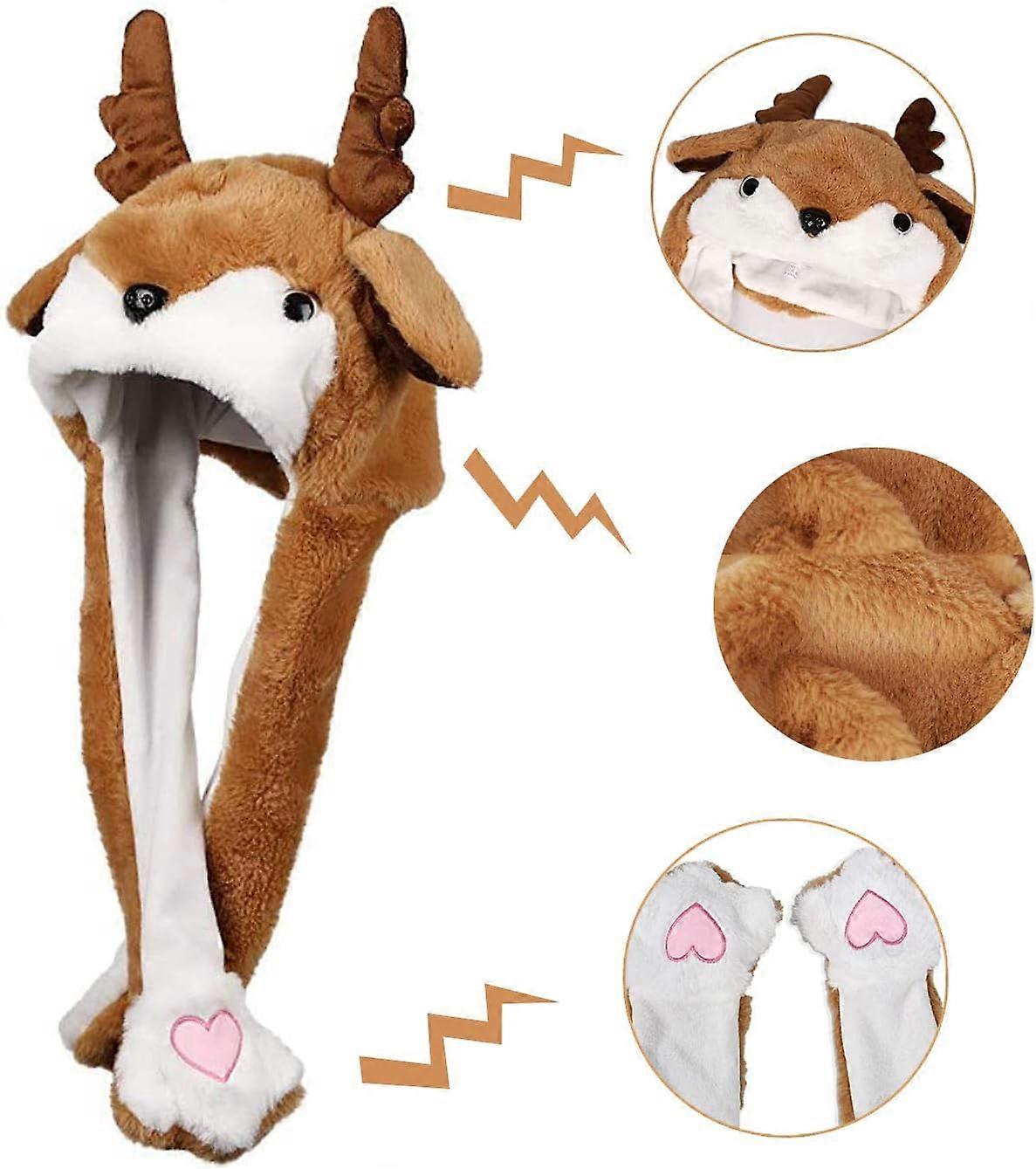Movable Ears Hat, Elk Funny Hat, Plush Deer Ears Hat, Funny Plush Hat ...