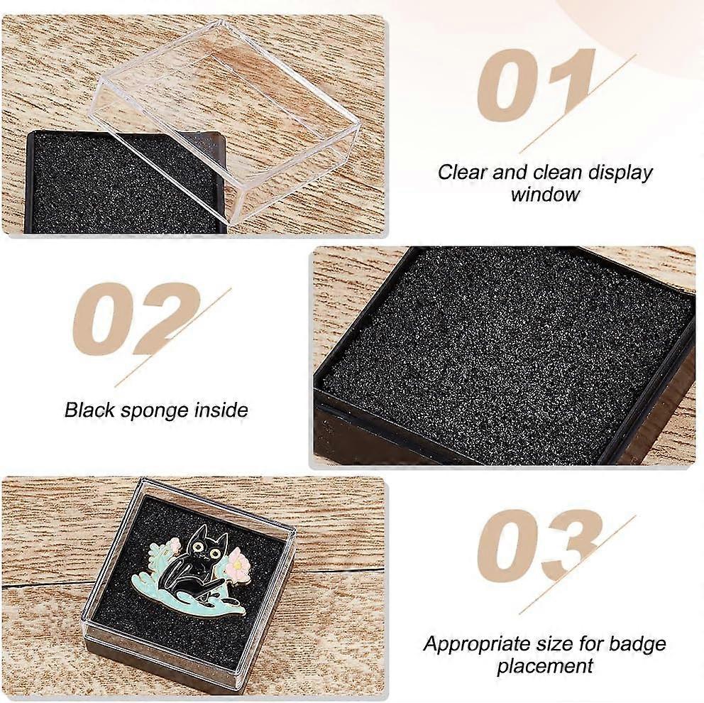 20Pcs Clear Plastic Gift Box For Pin 1.7x1.7x0.9 inch Black Presentation Boxes for Badge Clear ...